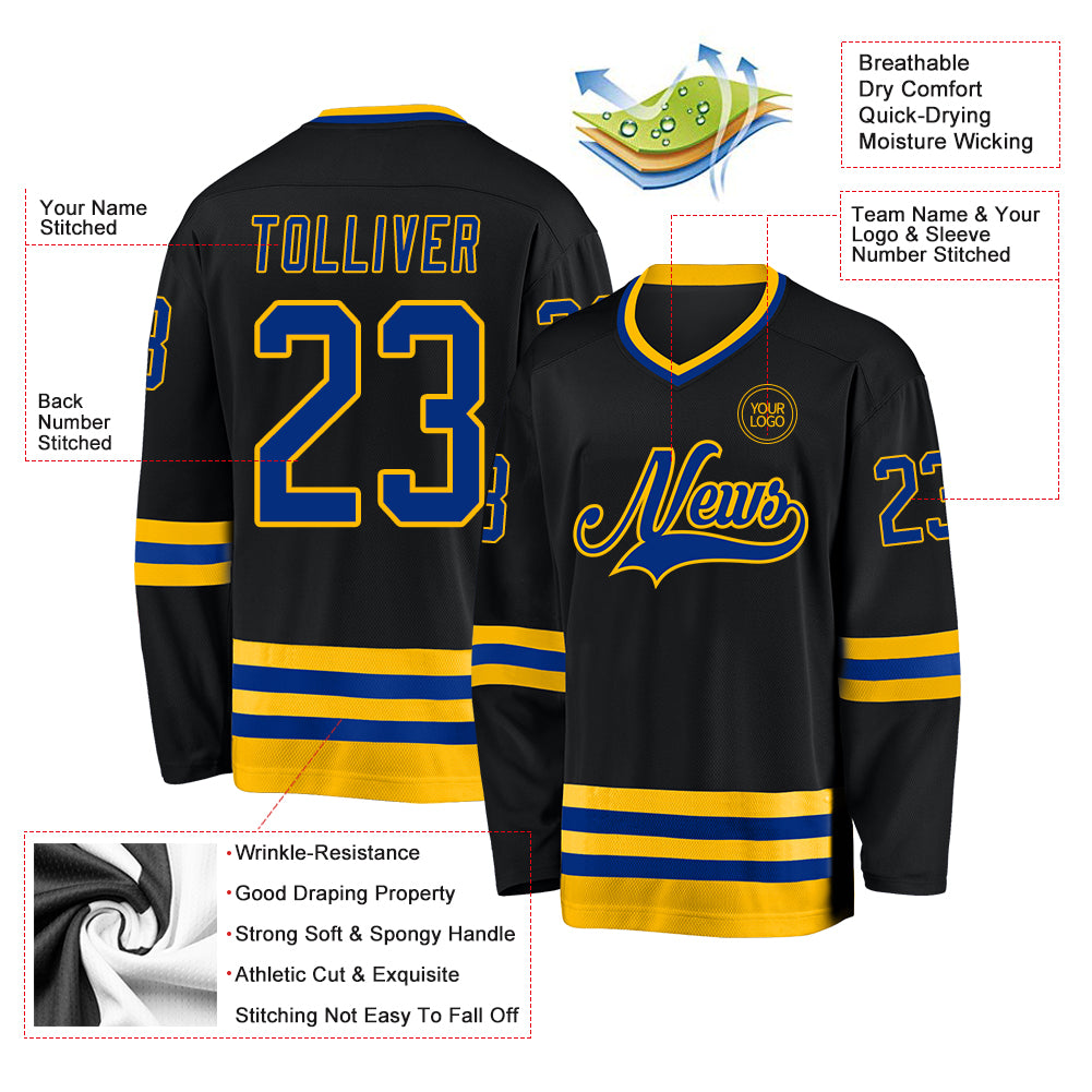 Custom Black Royal-Gold Hockey Jersey Free Shipping | DIYOJ