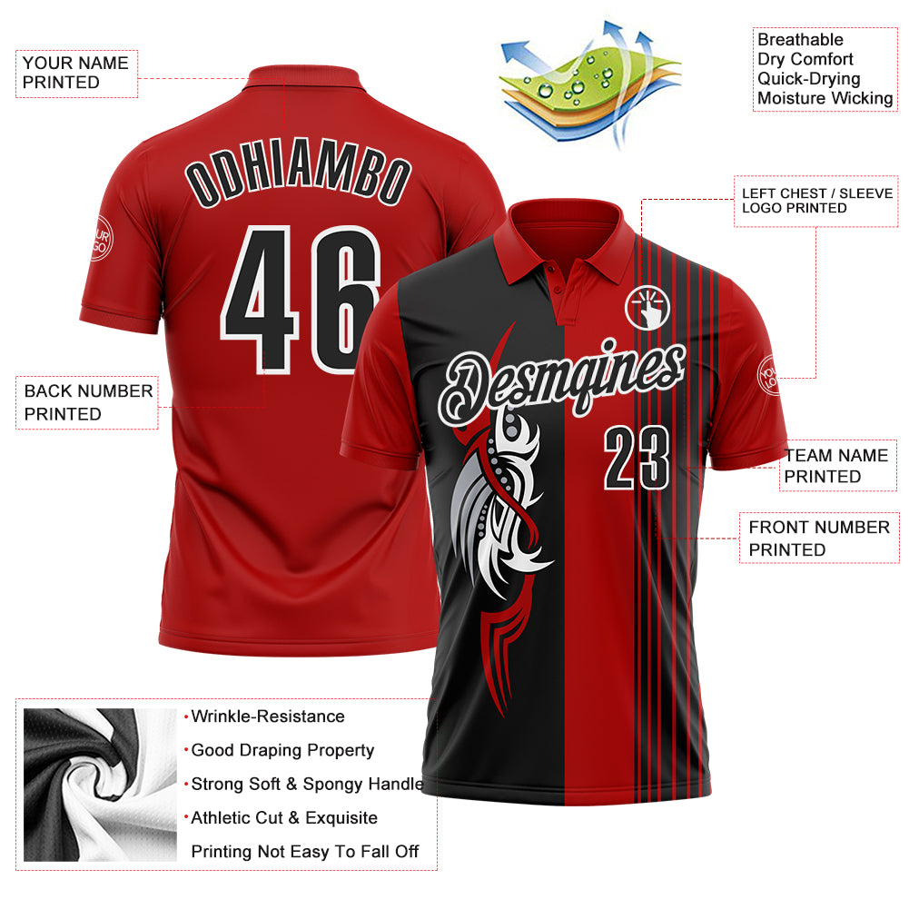 Custom Red Black-White 3D Bowling Tattoos Performance Polo Shirt Free Shipping | DIYOJ