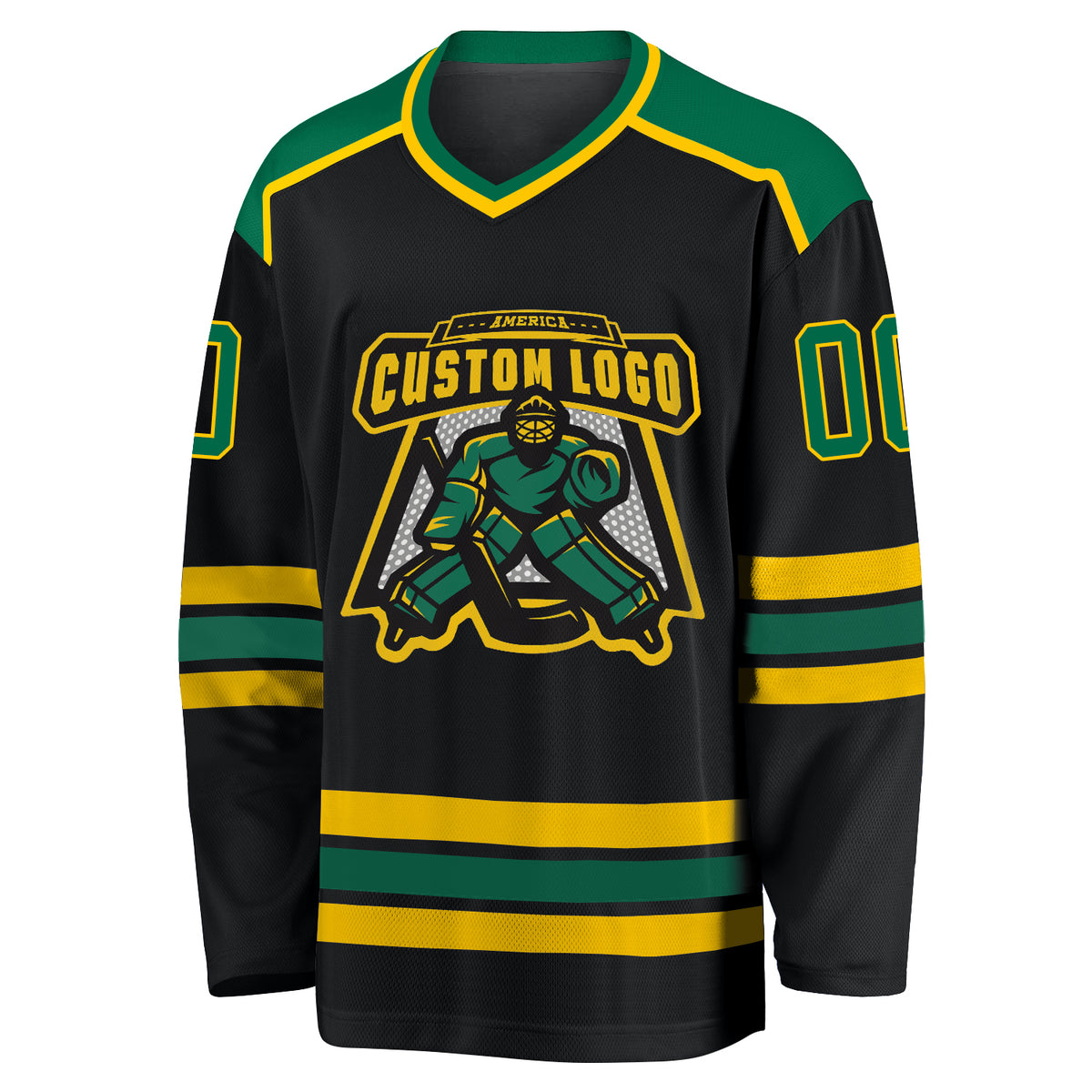 Custom Black Kelly Green-Gold Hockey Jersey Free Shipping | DIYOJ