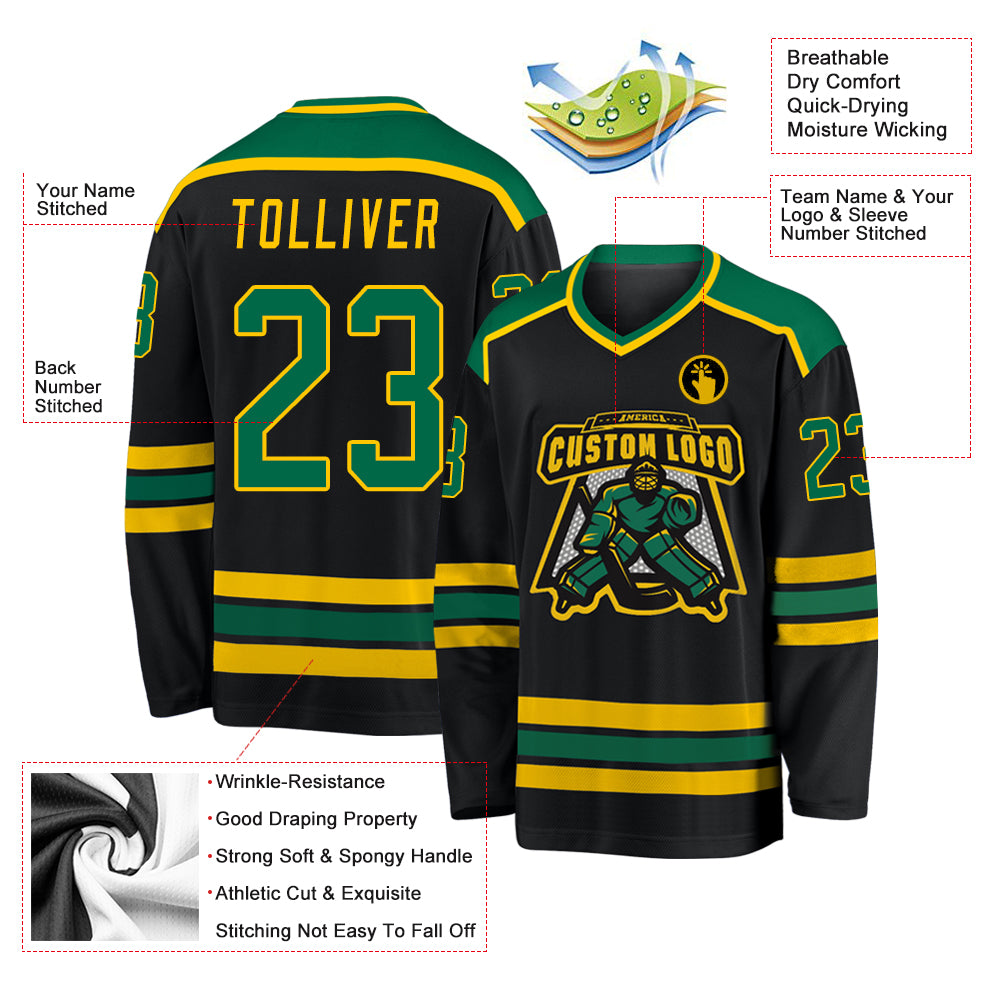 Custom Black Kelly Green-Gold Hockey Jersey Free Shipping | DIYOJ
