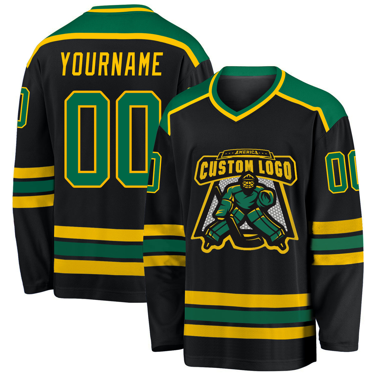 Custom Black Kelly Green-Gold Hockey Jersey Free Shipping | DIYOJ