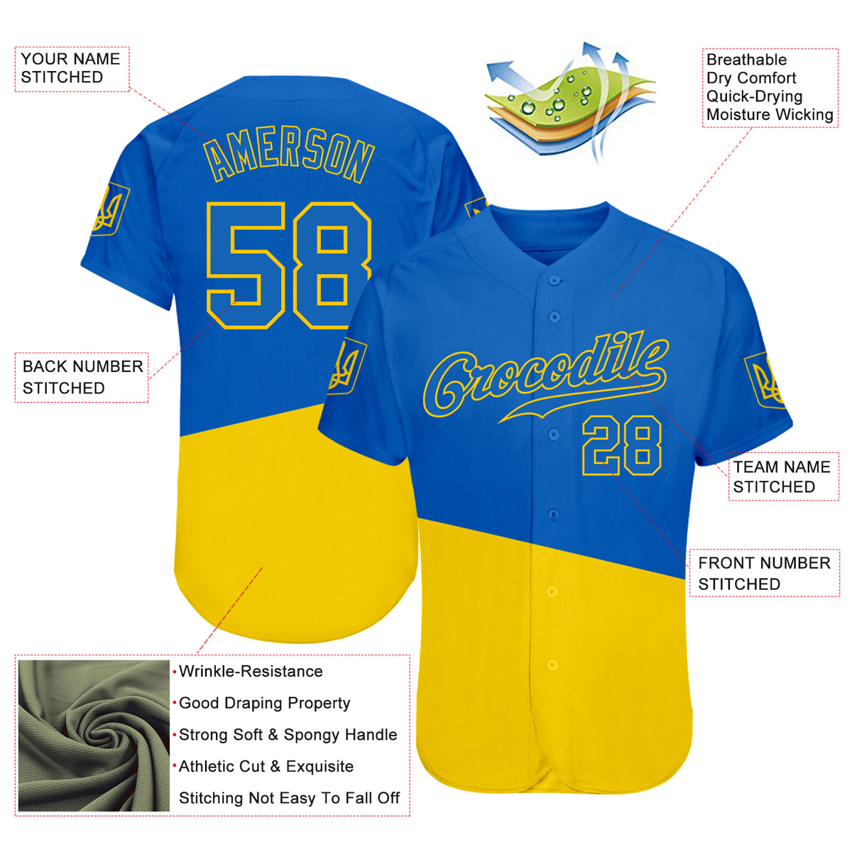 Ukrainian Flag & Coat of Arms Custom Authentic Baseball Jersey | DIYOJ