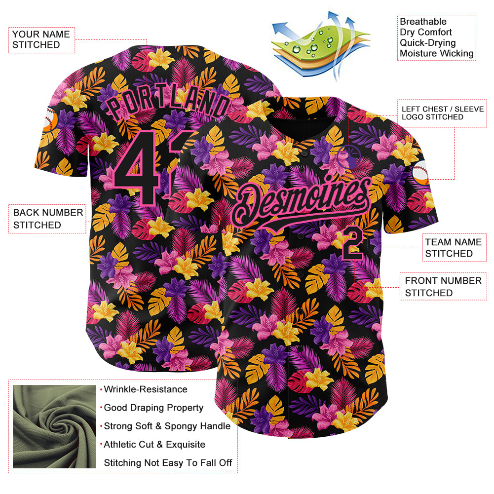 Custom Black Pink 3D Pattern Design Tropical Flower And Hawaii Palm ...