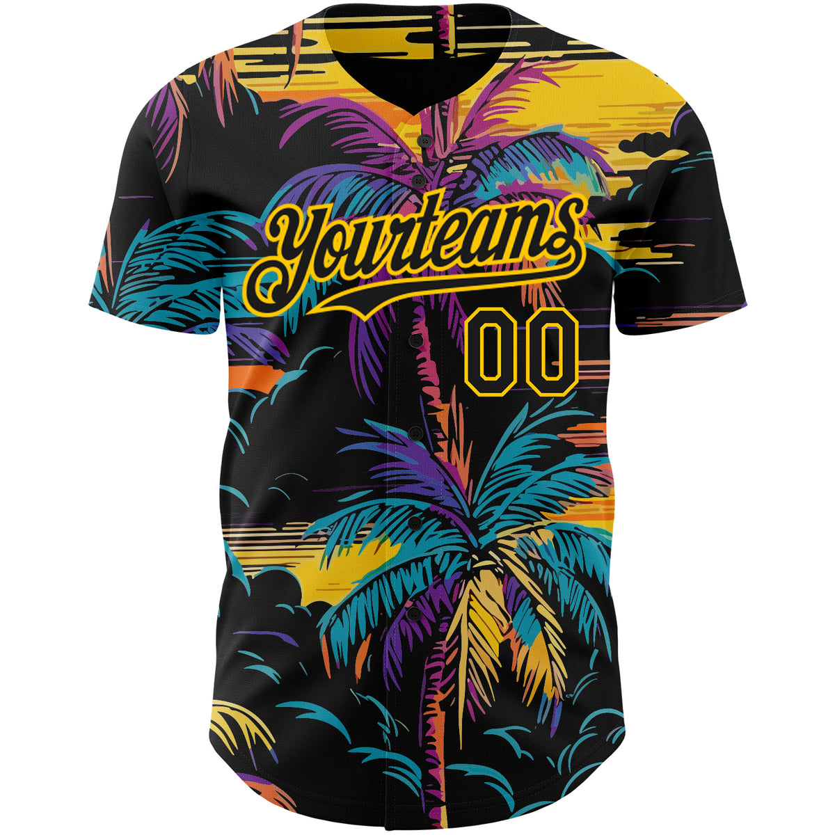 Custom Black Yellow 3D Pattern Design Tropical Hawaii Palms Trees ...