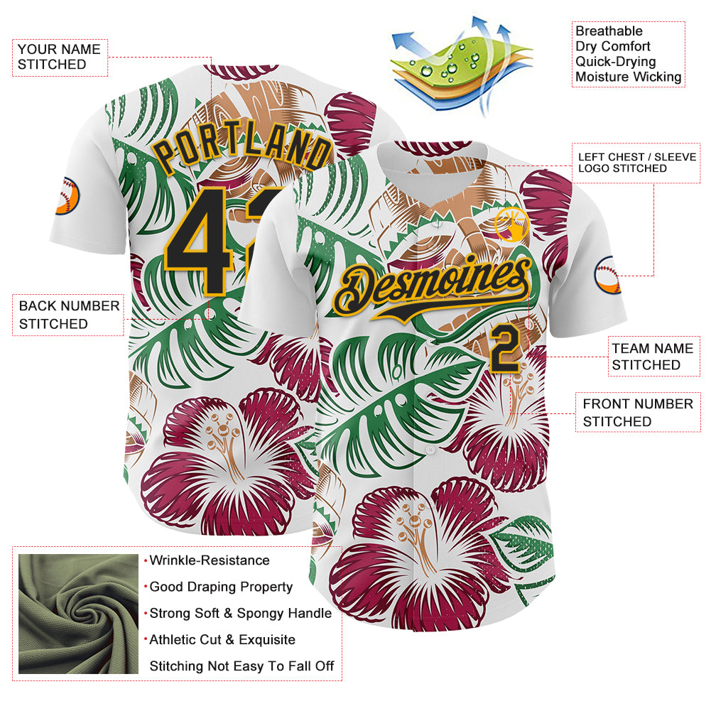 Custom White Black-Gold 3D Polynesian Style Tiki Culture Palm Leaves ...