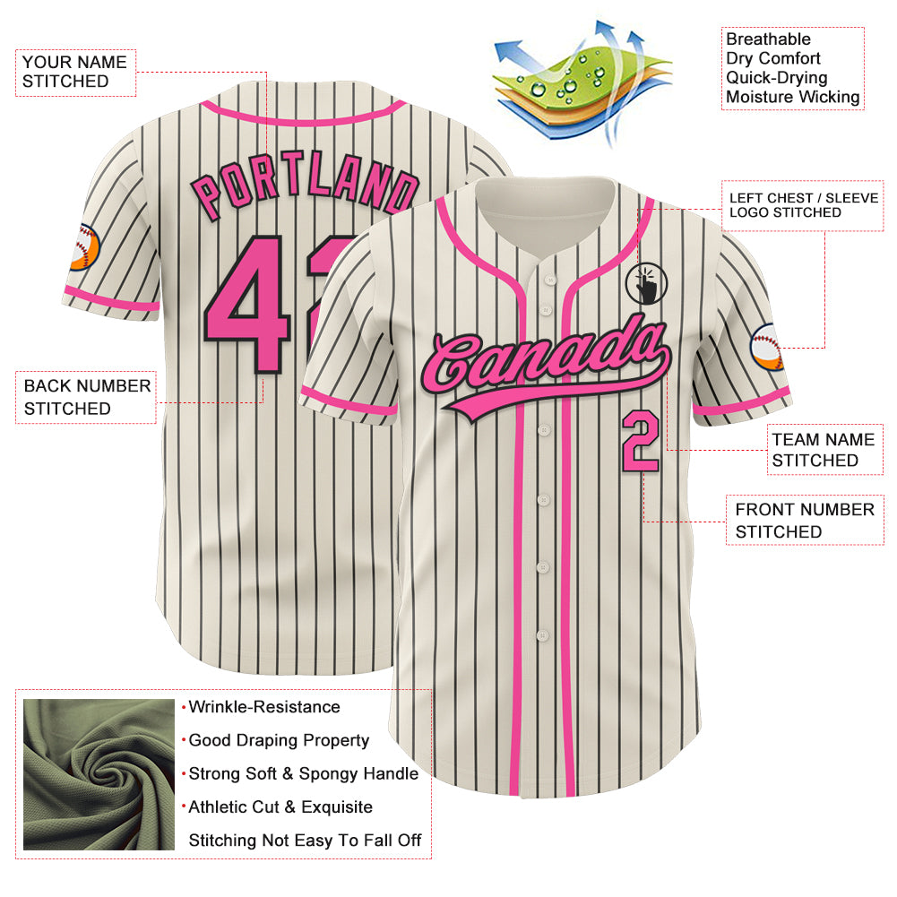 Custom Cream Black Pinstripe Pink Authentic Baseball Jersey Free ...