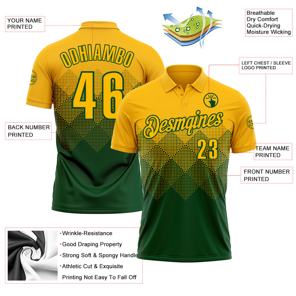 Custom Gold Green 3D Gradient Square Shape Performance Polo Shirt Free ...