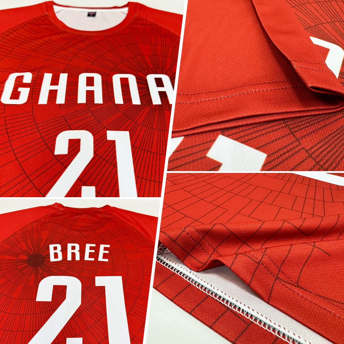 Custom Red White Sublimation Soccer Uniform Jersey Free Shipping | DIYOJ