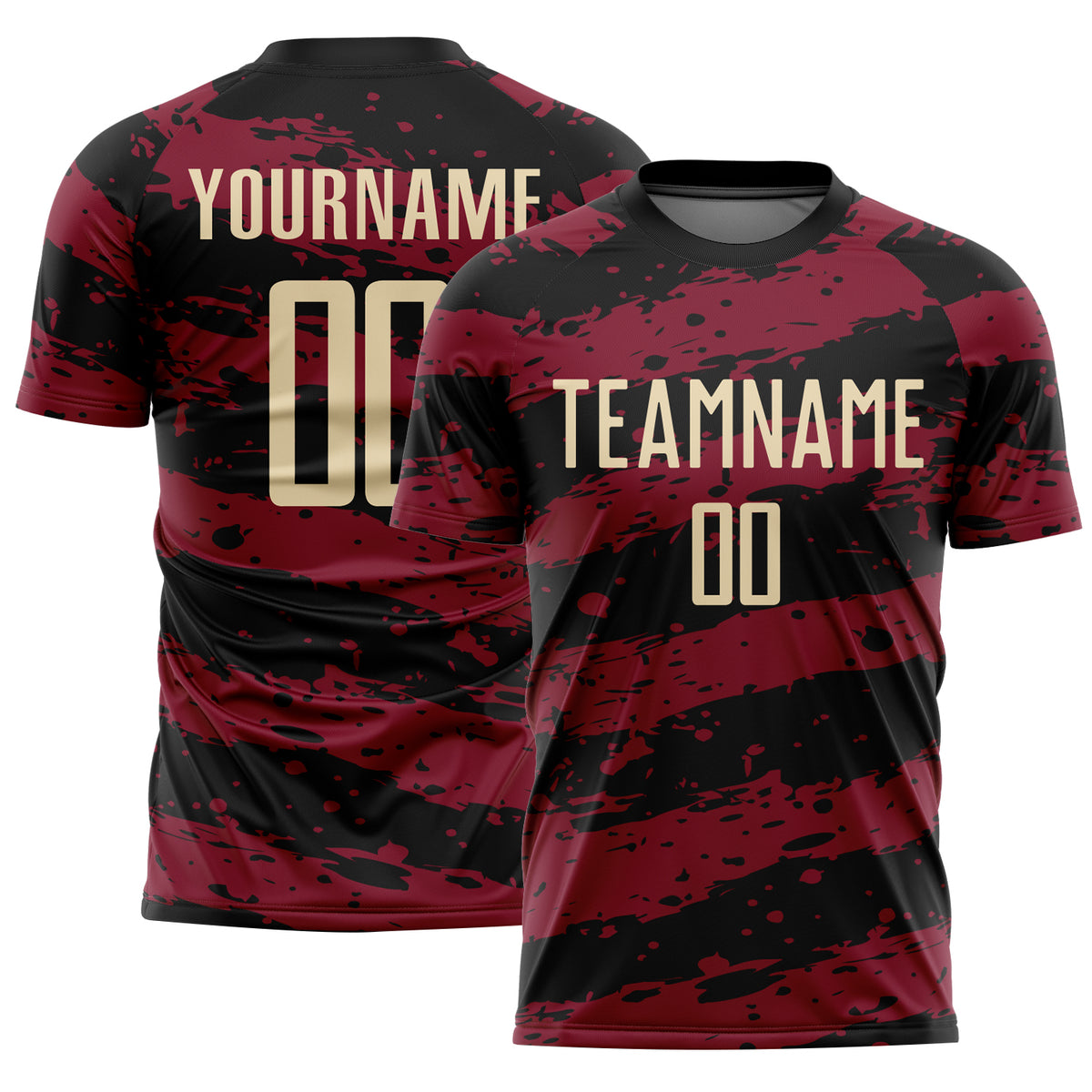 Custom Black Cream-Crimson Splash Sublimation Soccer Uniform Jersey ...
