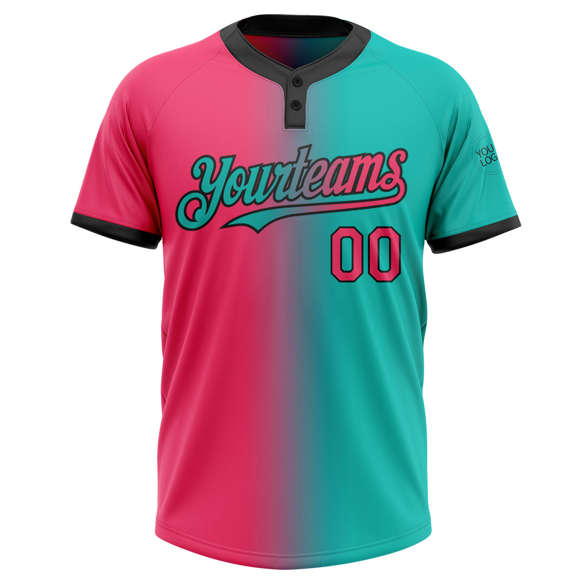 Custom Aqua Neon Pink-Black Gradient Fashion Two-Button Unisex Softball ...