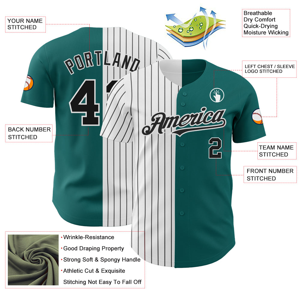 Custom Teal White-Black Pinstripe Authentic Split Fashion Baseball ...