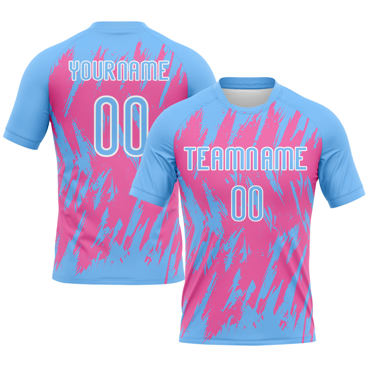 Custom Powder Blue Pink-White Splash Sublimation Volleyball Uniform ...