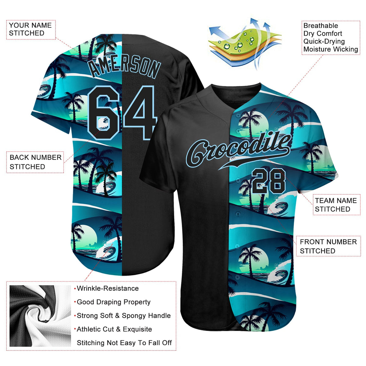 Tropical Hibiscus & Palm 3D Authentic Baseball Jersey | DIYOJ