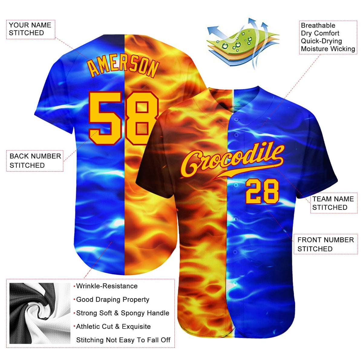 Custom 3D Pattern Design Flame Water Splashes And Lightning Burning Red ...