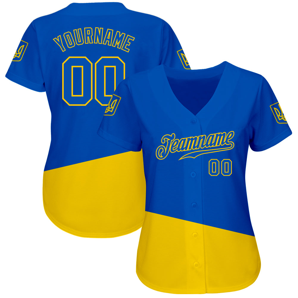 Ukrainian Flag & Coat of Arms Custom Authentic Baseball Jersey | DIYOJ