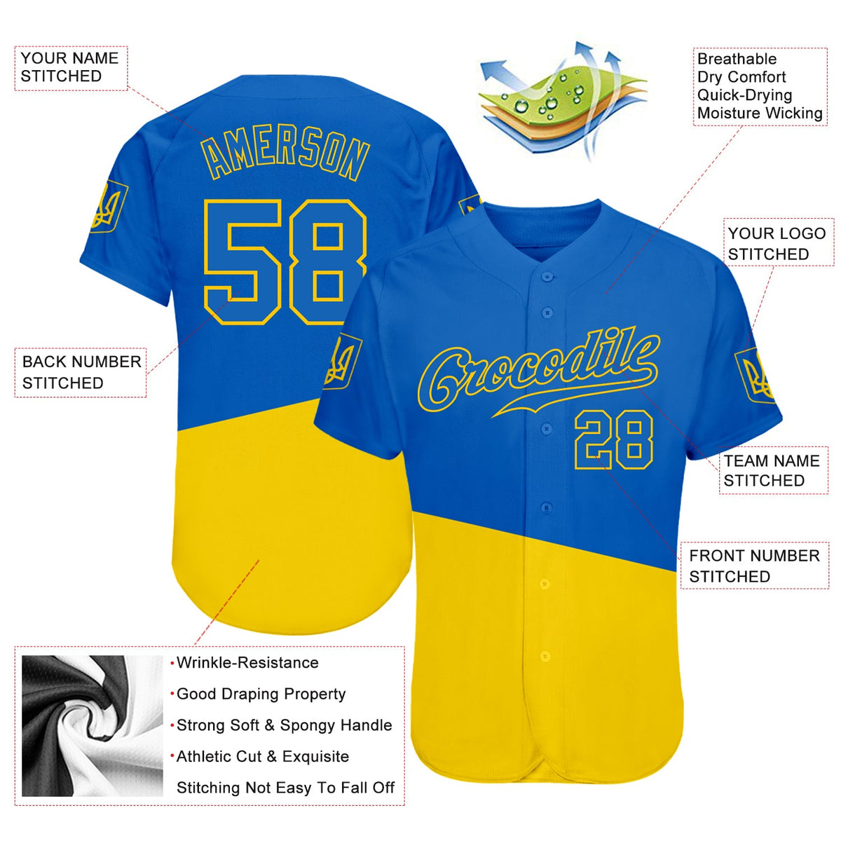 Ukrainian Flag & Coat of Arms Custom Authentic Baseball Jersey | DIYOJ