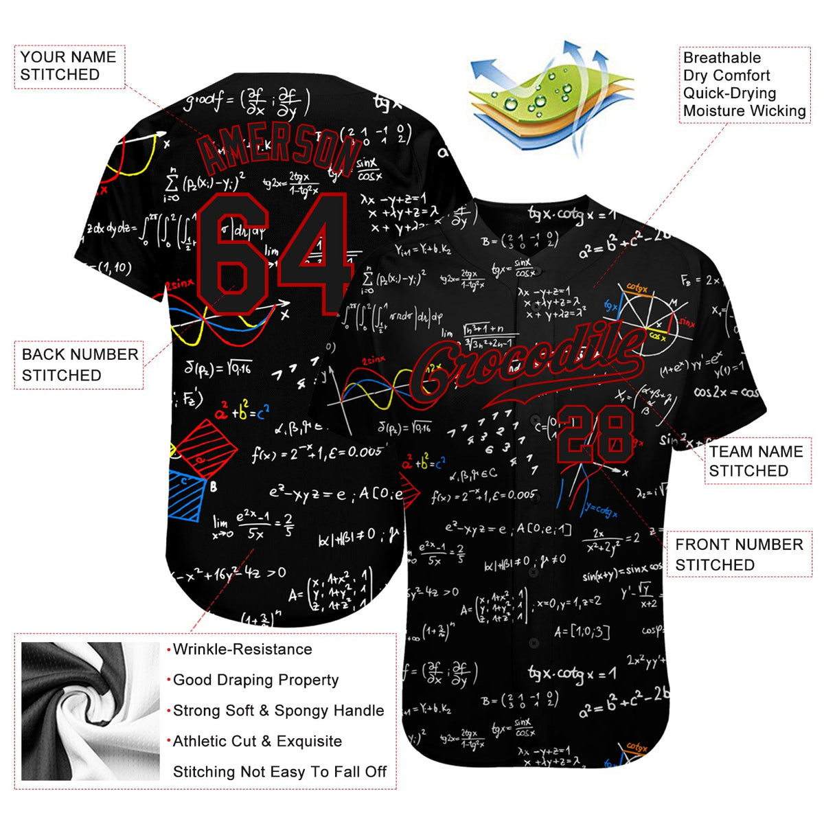 Custom Math-Inspired 3D Baseball Jersey - Authentic Fit, Free Shipping ...