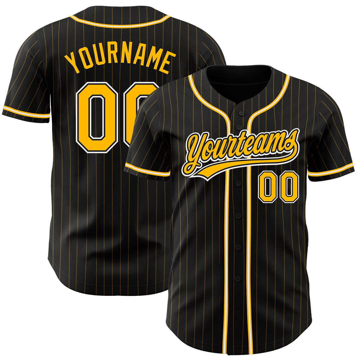 Custom Black Gold Pinstripe Gold-White Authentic Baseball Jersey Free ...