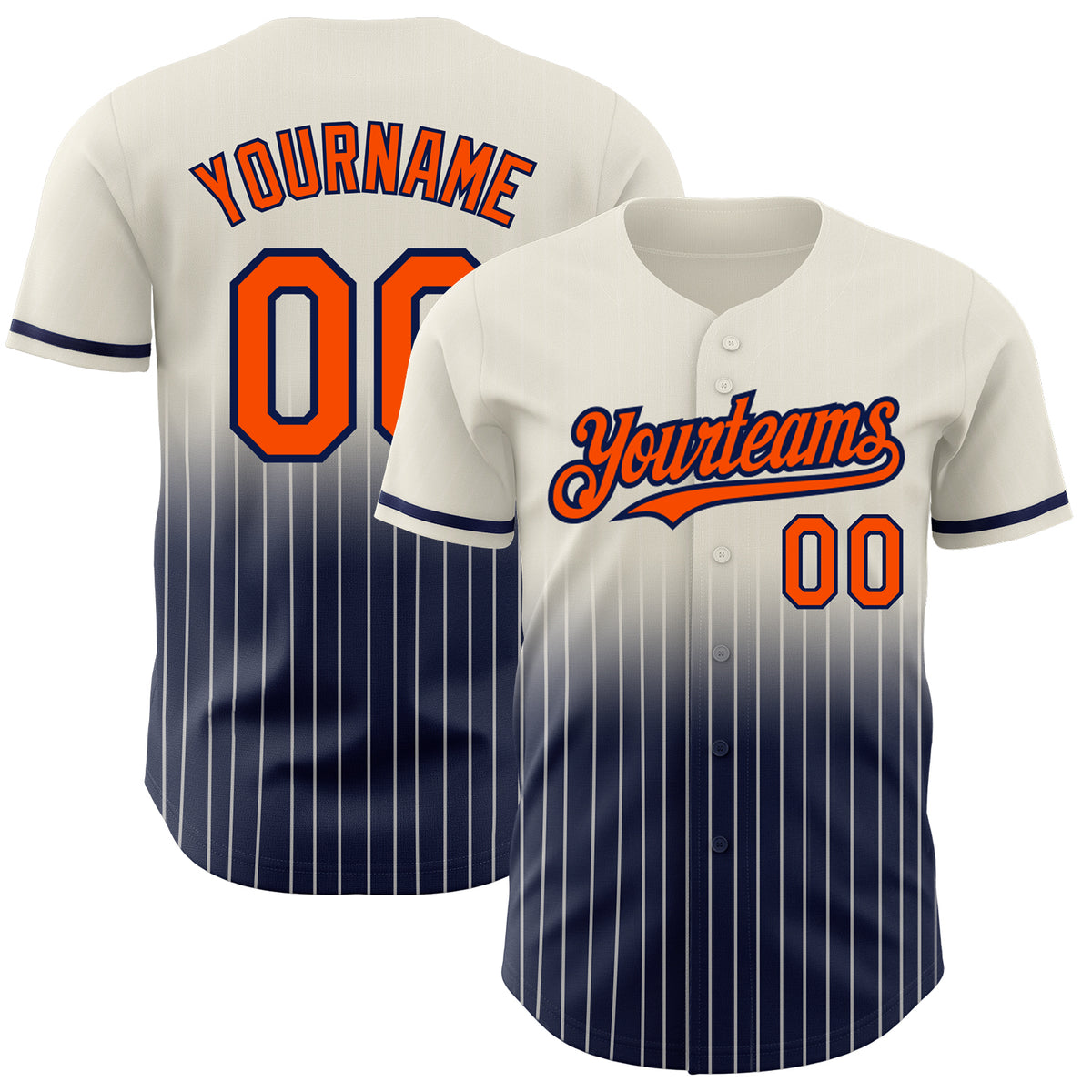 Custom Cream Pinstripe Orange-Navy Authentic Fade Fashion Baseball ...