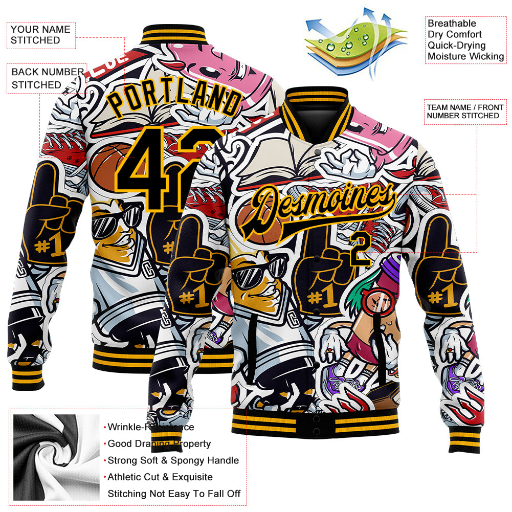 Custom Graffiti Pattern Black-Gold Vintage College Colorful Art 3D ...
