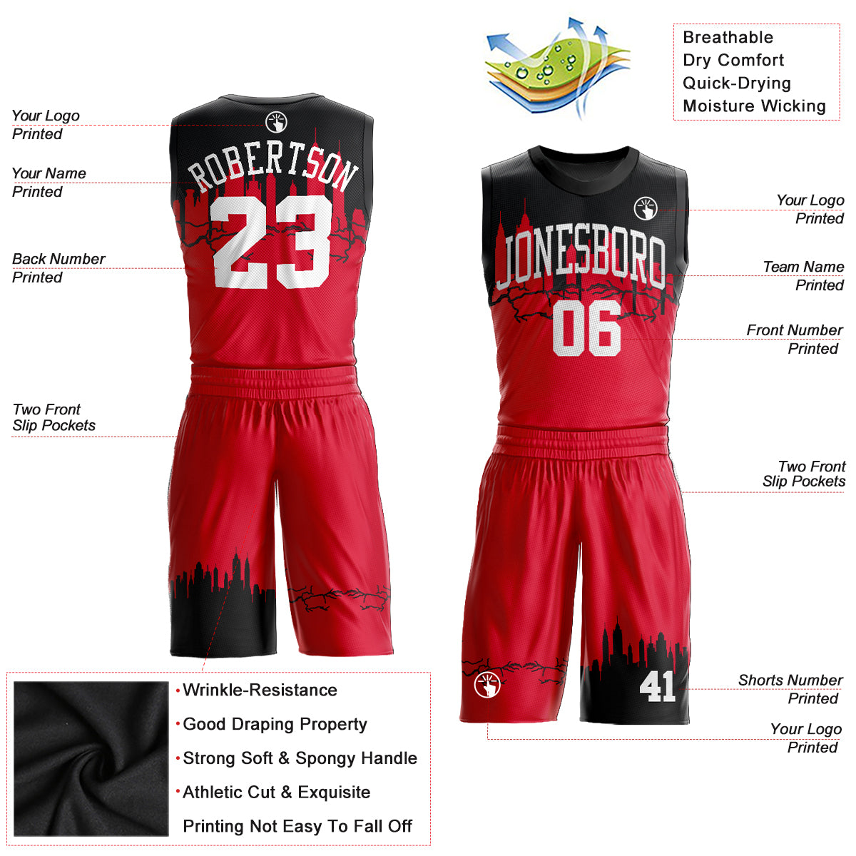 Custom Red White-Black Round Neck Sublimation Basketball Suit Jersey ...