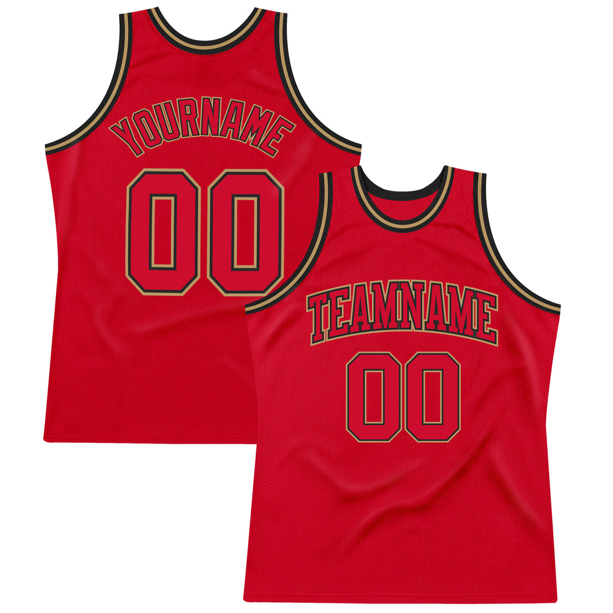 Custom Red Red Black-Old Gold Authentic Throwback Basketball Jersey ...