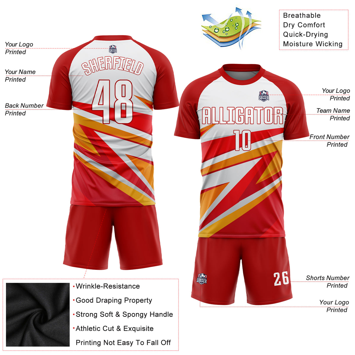 Custom Red White-Gold Sublimation Soccer Uniform Jersey Free Shipping ...