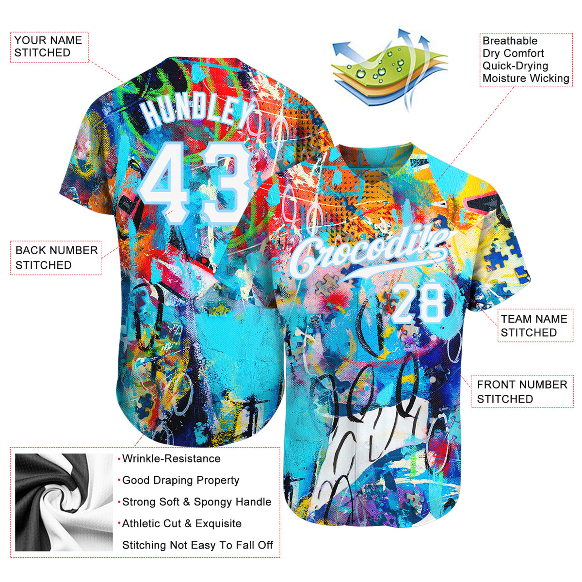 Custom Abstract Oil Graffiti Baseball Jersey - Light Blue Authentic | DIYOJ