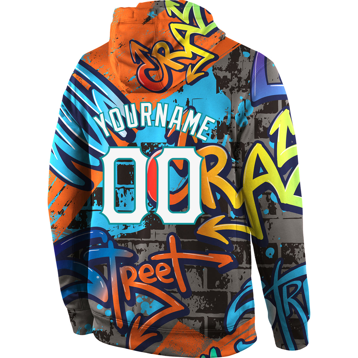Custom Stitched Graffiti Pattern White-Aqua Sports Pullover Sweatshirt ...