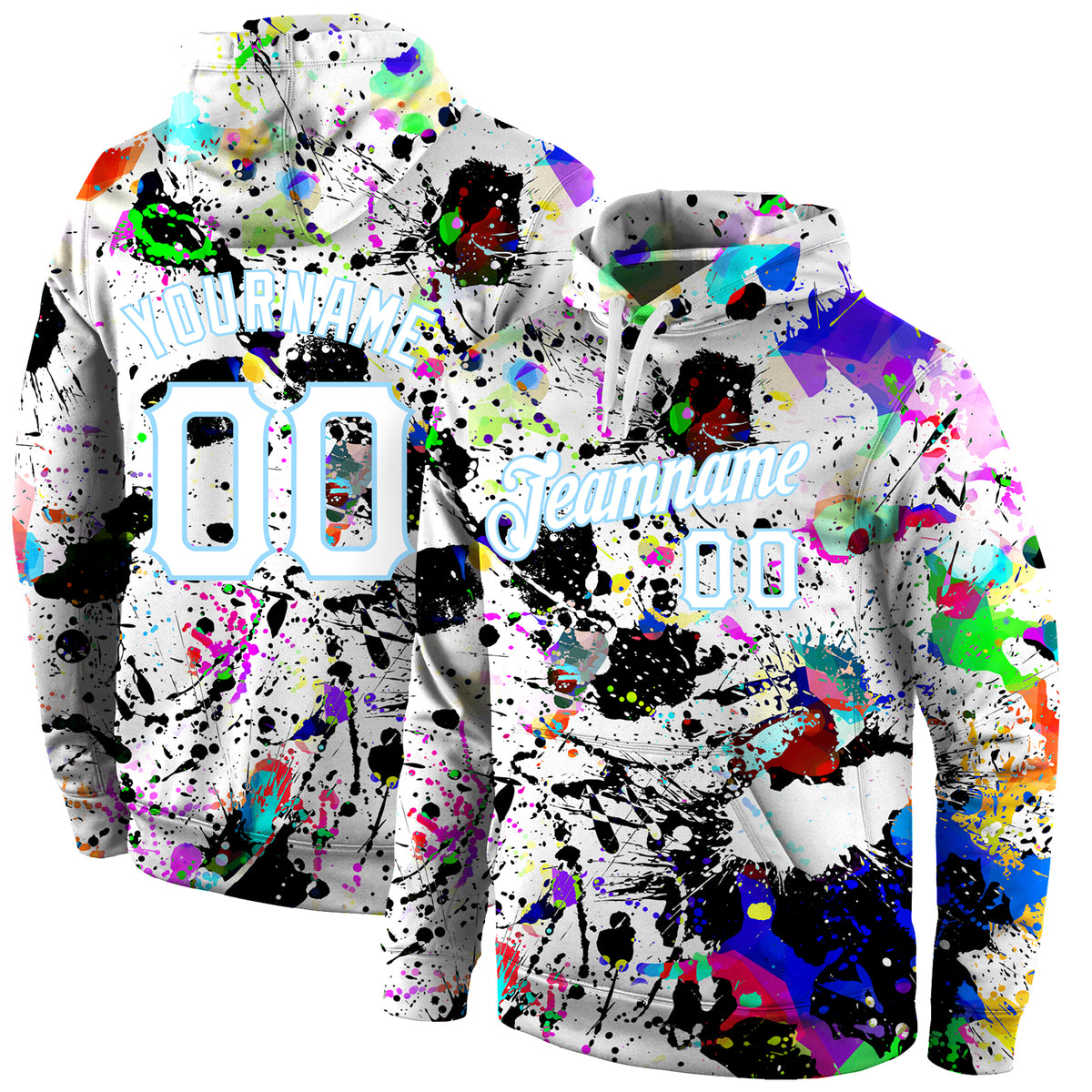Custom Stitched Splashes Graffiti Pattern White-Light Blue 3D Sports ...