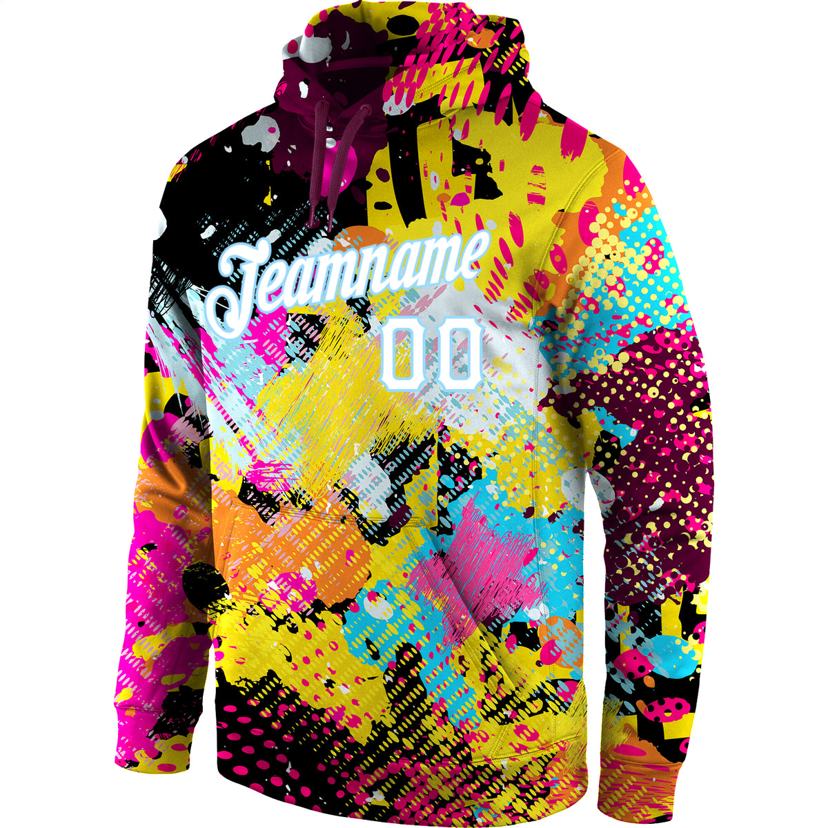 Custom Stitched Graffiti Bright Psychedelic Pattern White-Light Blue 3D ...