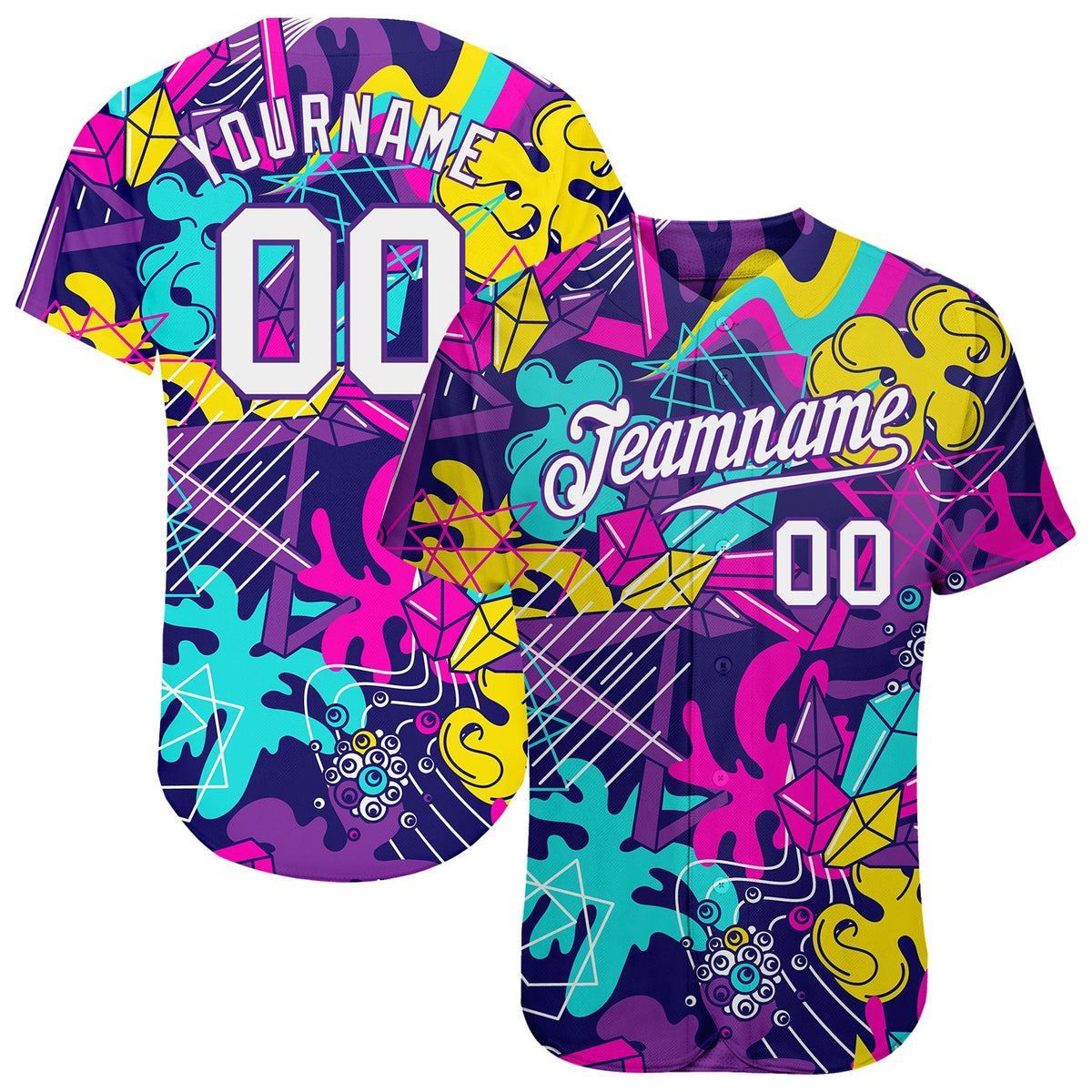 Custom Graffiti Pattern White-Purple 3D Authentic Baseball Jersey Free ...