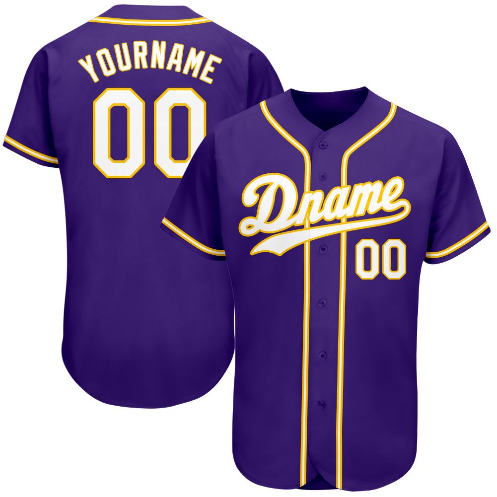 Custom Own Purple White Gold Authentic Baseball Stitched Jersey Free ...