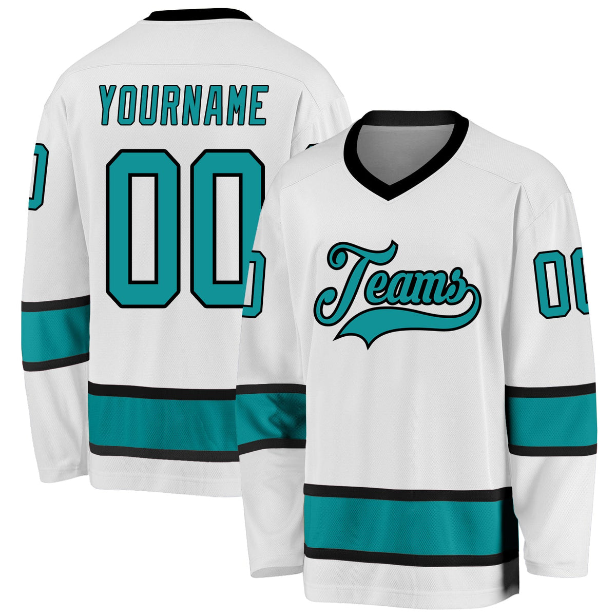 Custom White Aqua-Black Hockey Jersey Free Shipping | DIYOJ