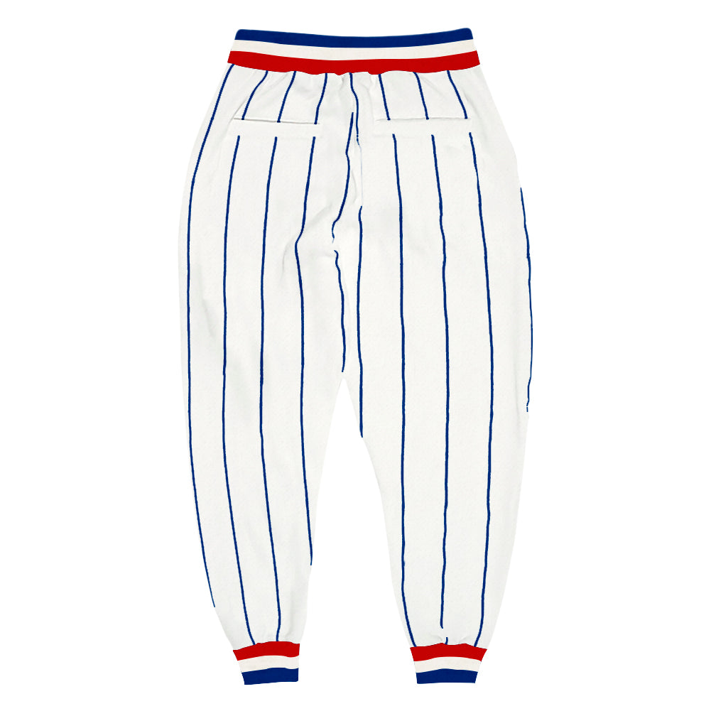 Custom White Royal Pinstripe Royal-Red Sports Pants Free Shipping | DIYOJ